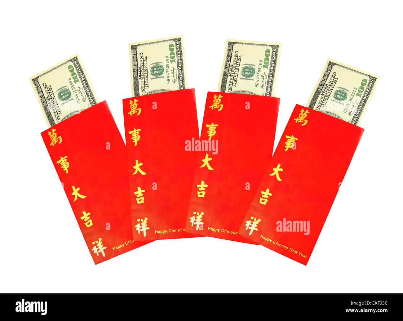Money dollar cash banknote in red envelopes isolated on white ba Stock ...