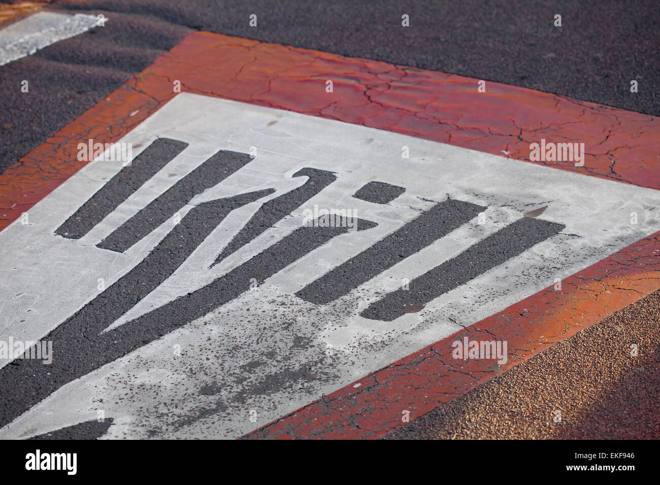 travel signs painted on the road Stock Photo - Alamy
