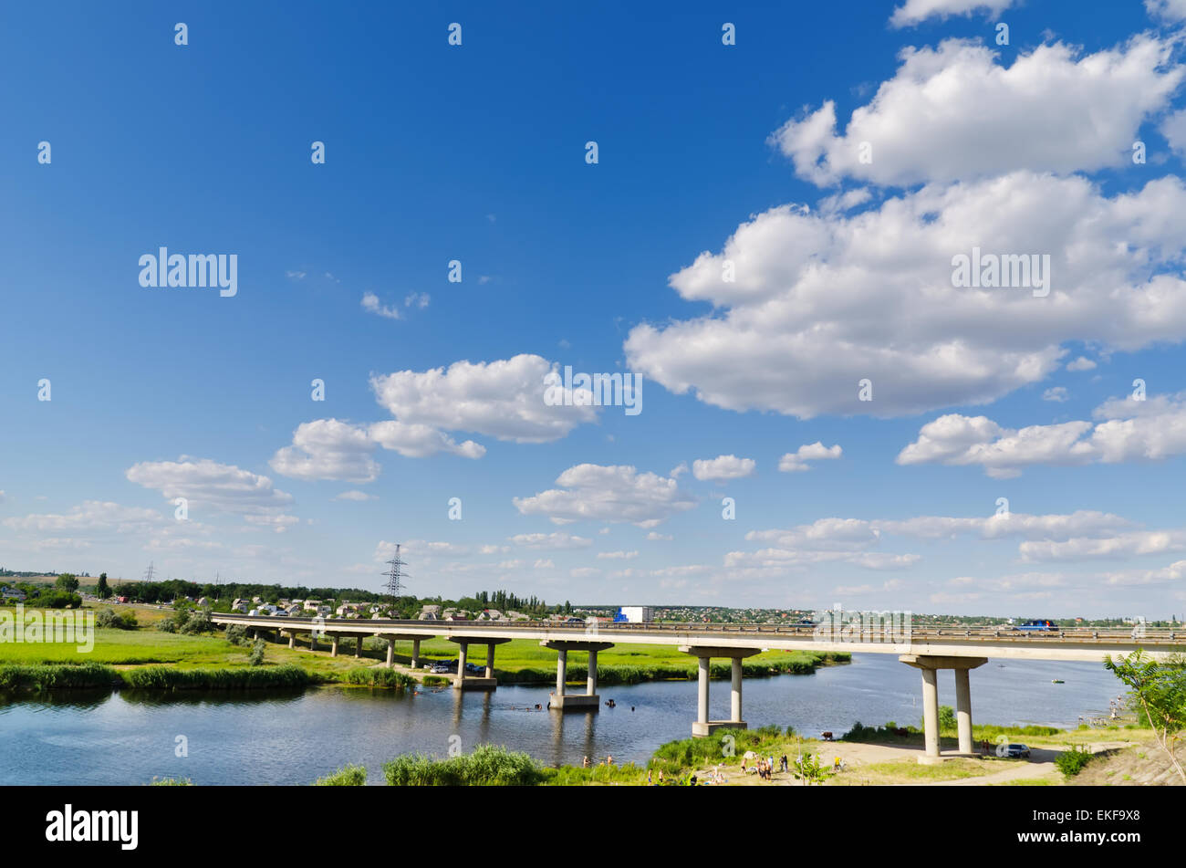 bridge over river and blue sky Stock Photo - Alamy