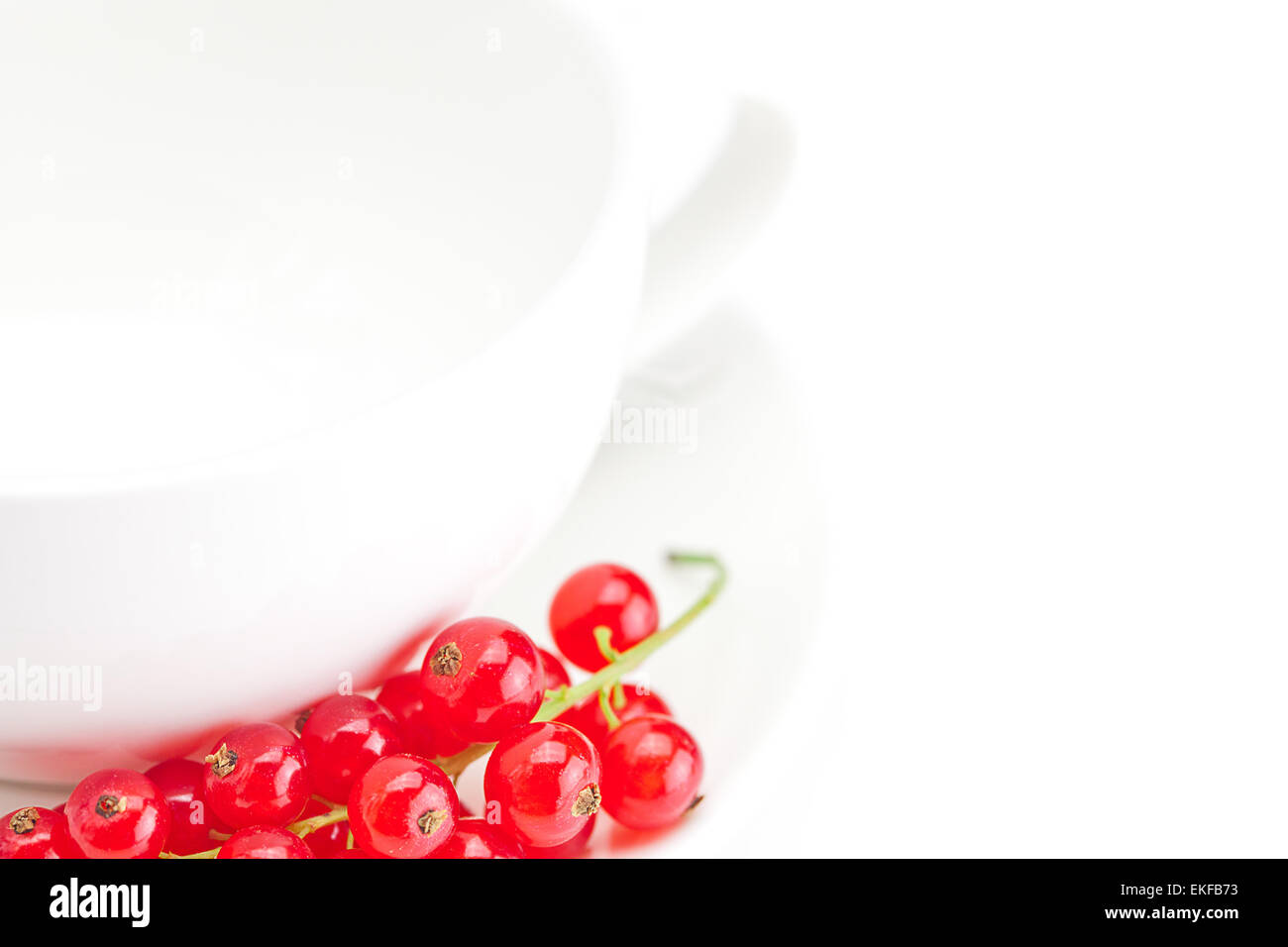 branch of red currants and a cup with a plate isolated on white Stock ...