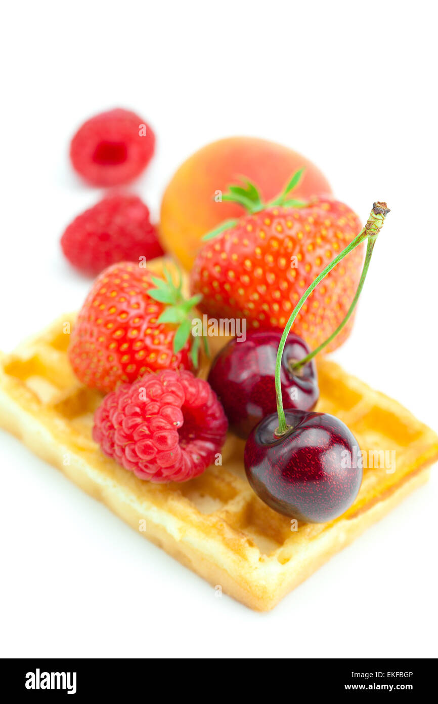 waffles, cherry, strawberry, apricot and raspberry isolated on w Stock ...