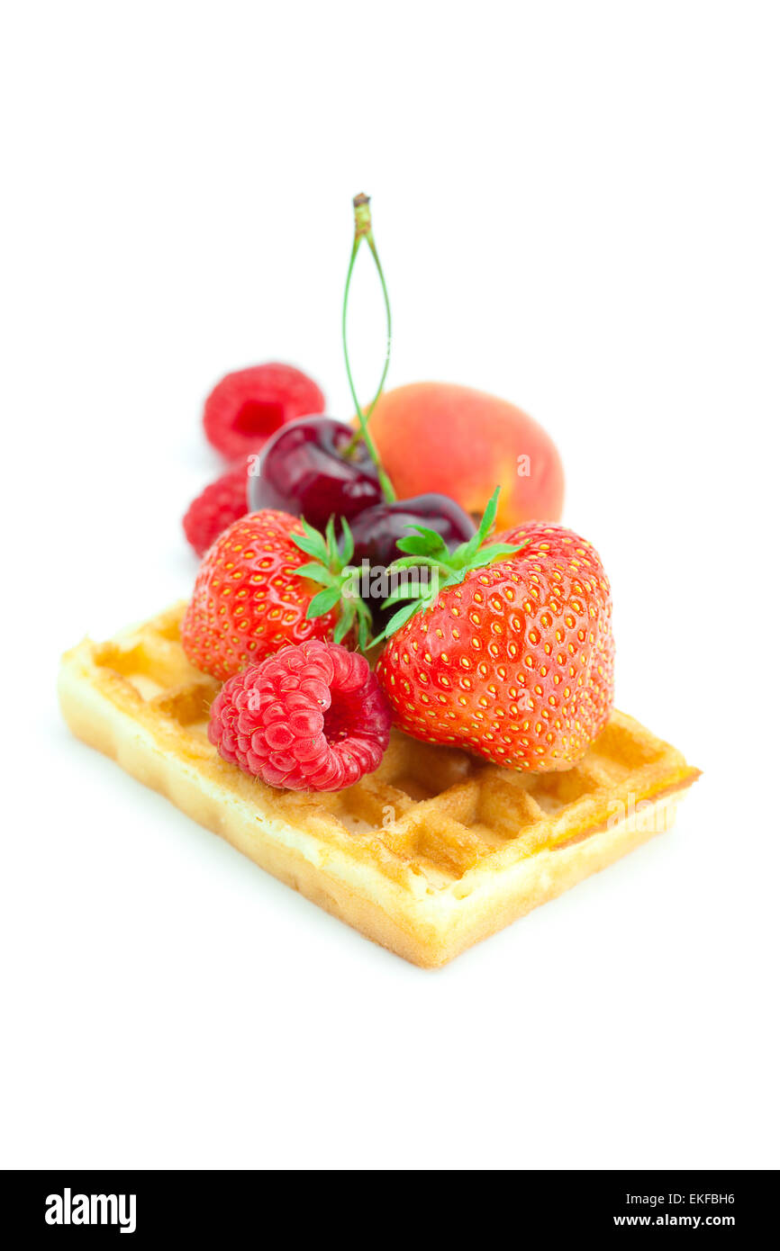 waffles, cherry, strawberry, apricot and raspberry isolated on w Stock ...