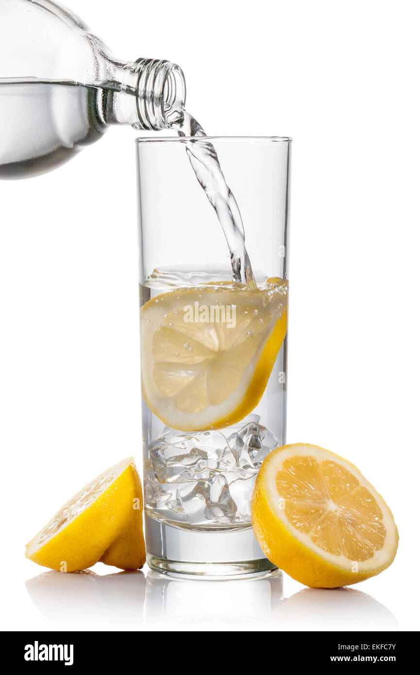 glass full of fresh water with lemon and ice cube, on white background Stock Photo - Alamy