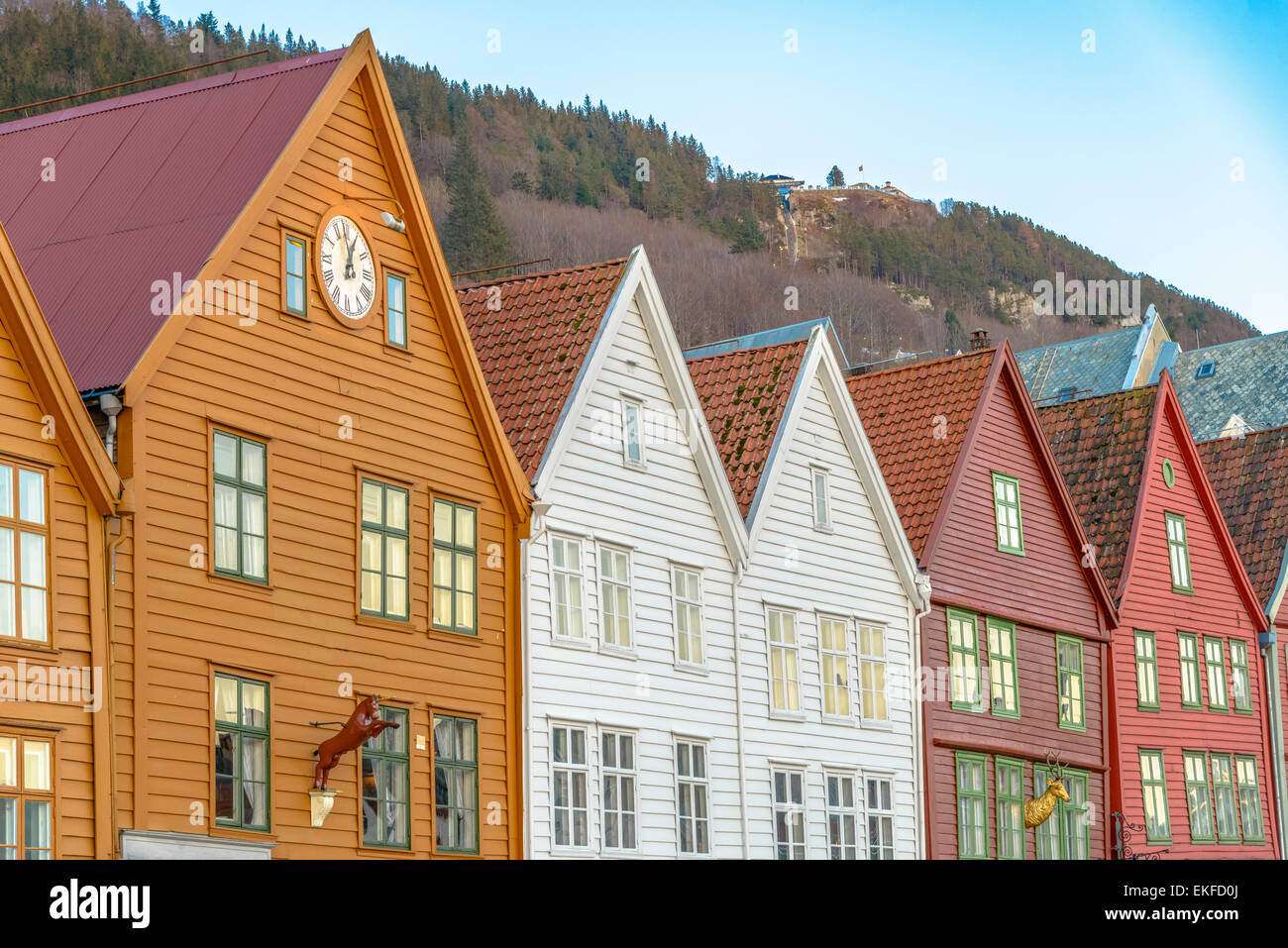 The colourful historic buildings of Bryggen in the City of Bergen ...