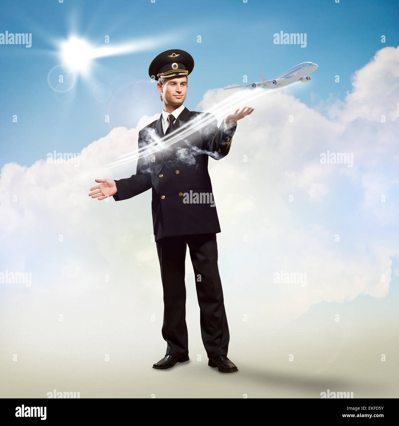 pilot in the form of extending a hand to airplane Stock Photo - Alamy