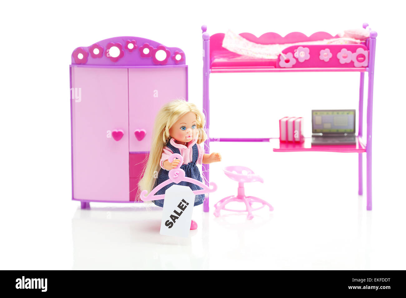 doll and hanger with a price tag sale,doll wardrobe , bed, chair Stock ...