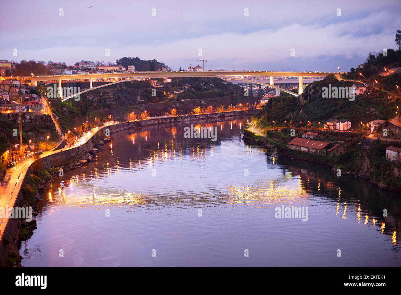 Skyline of Porto with Infante D. Henrique Bridge, Portugal Stock Photo ...