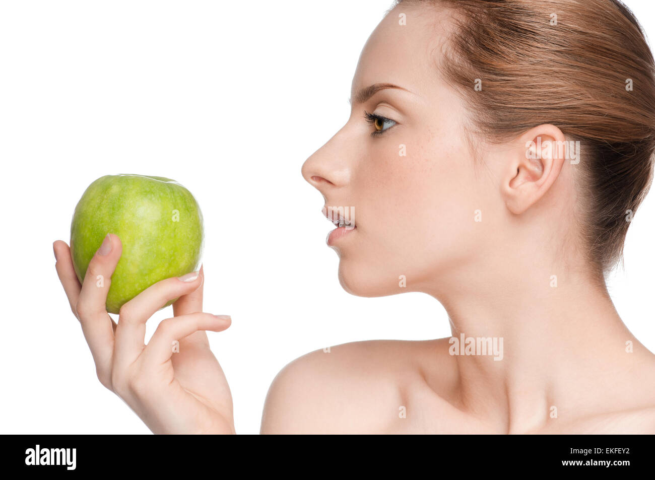 woman eat green apple Stock Photo - Alamy