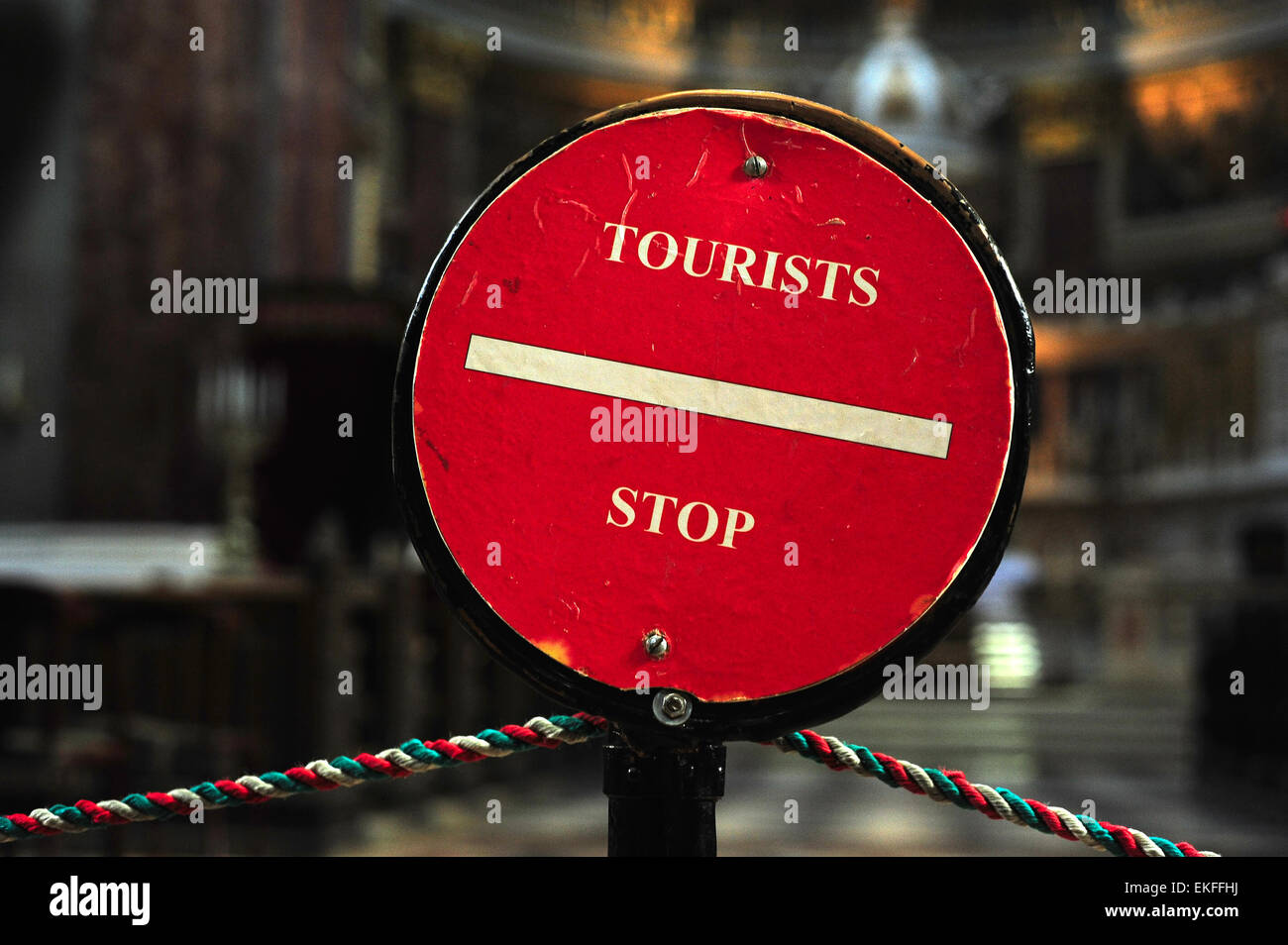 Tourists stop sign inside the church in Budapest, Hungary Stock Photo ...