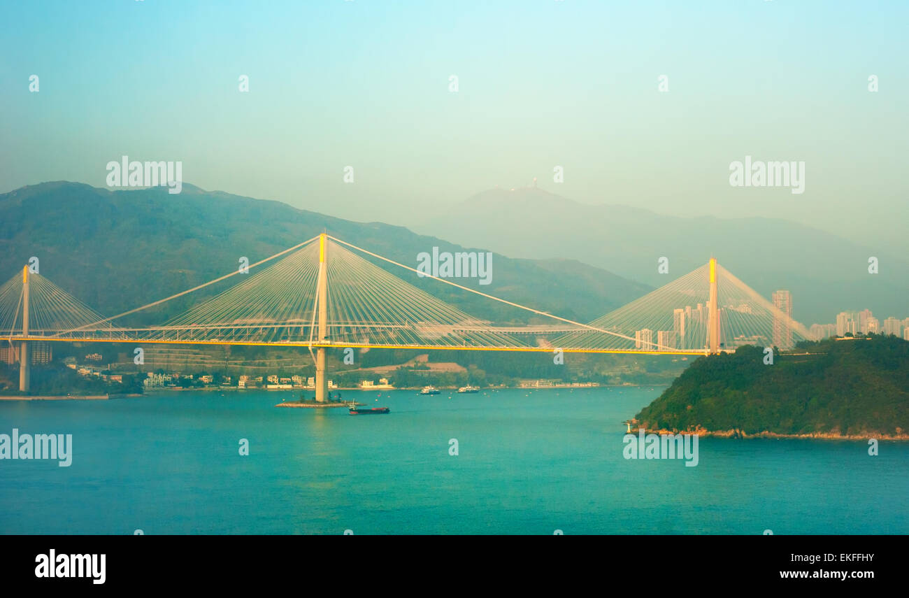 View of Ting Kau Bridge is a 1,177-metre long cable-stayed bridge in ...