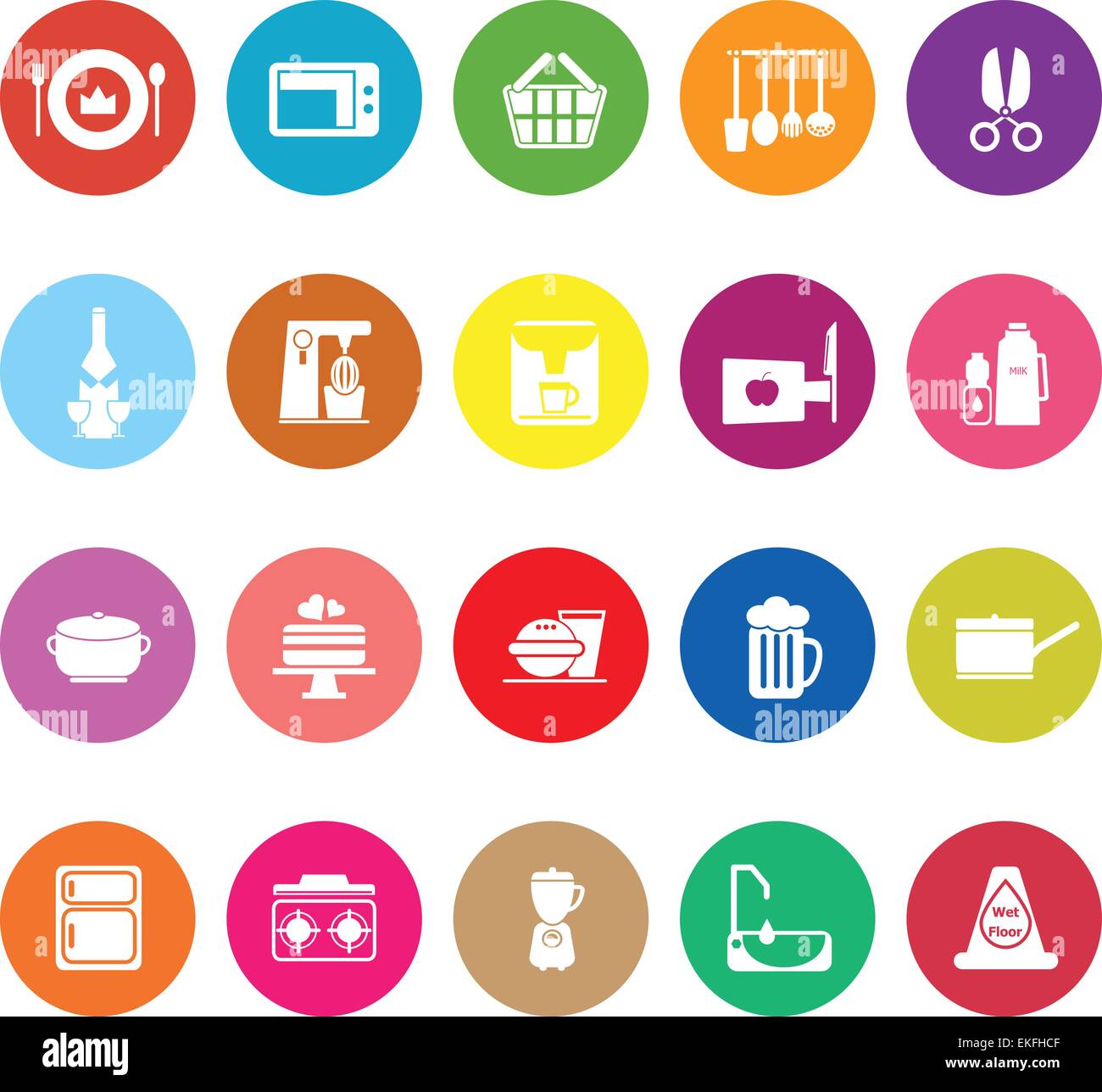 Home kitchen flat icons on white background, stock vector Stock Vector ...