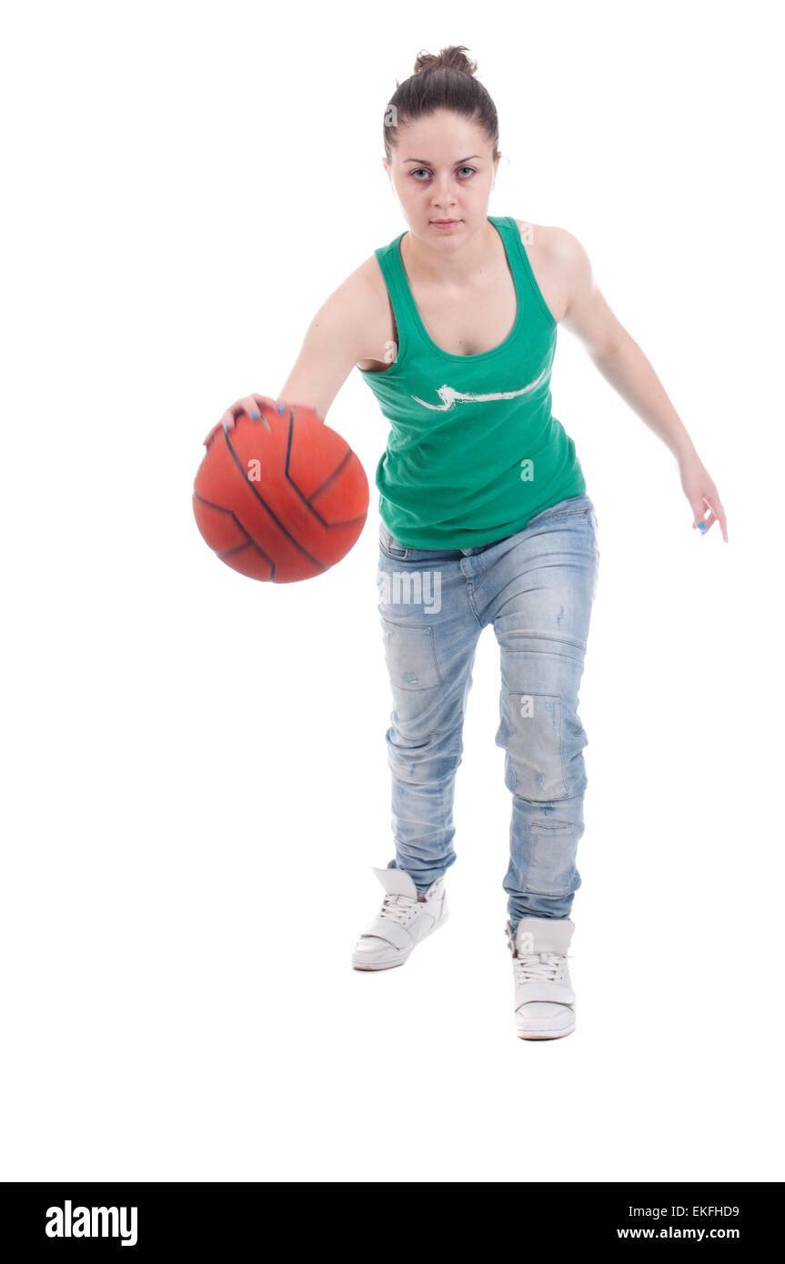 Beautiful young basketball woman in studio Stock Photo - Alamy