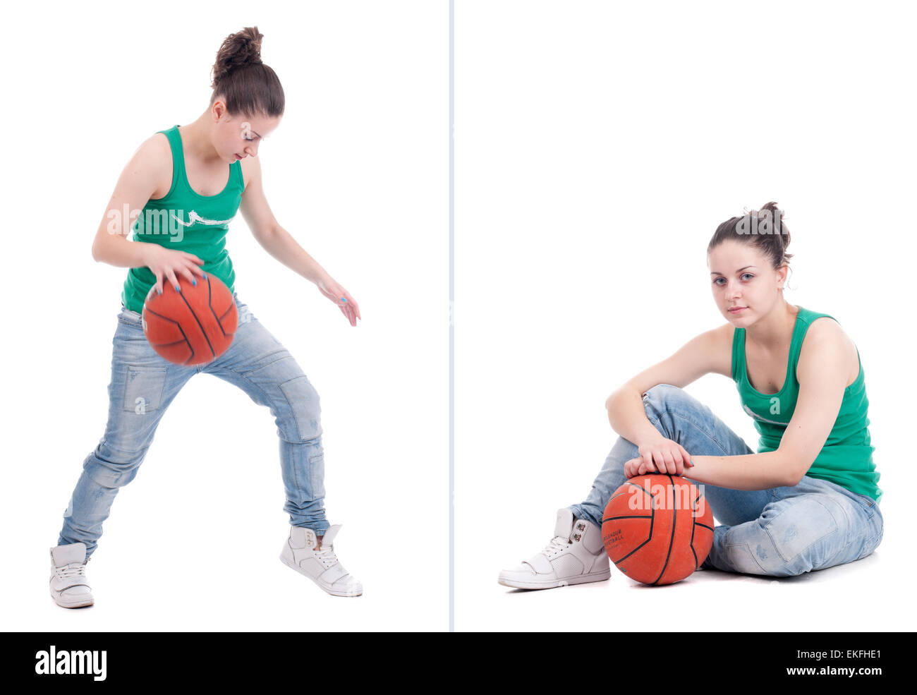 Beautiful young basketball woman in studio Stock Photo - Alamy