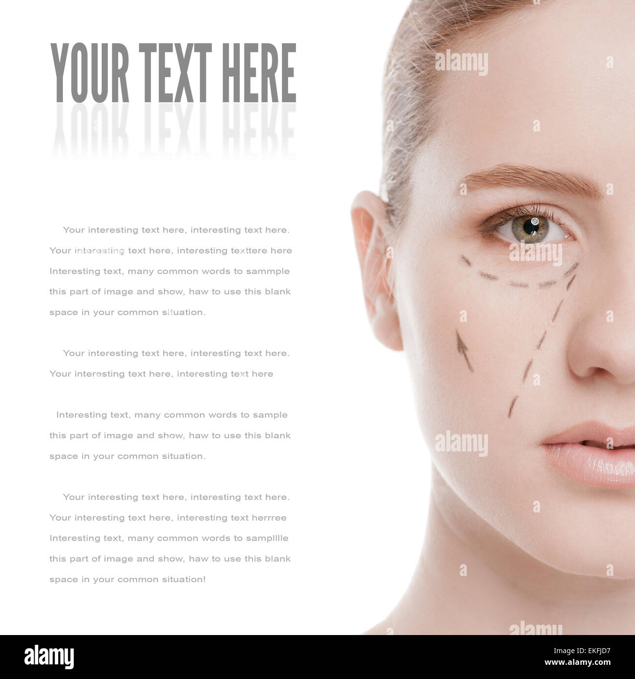 Beautician draw correction lines on woman face Stock Photo - Alamy