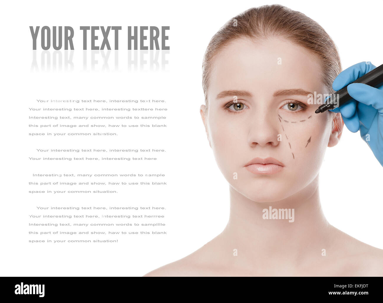 Beautician draw correction lines on woman face Stock Photo - Alamy