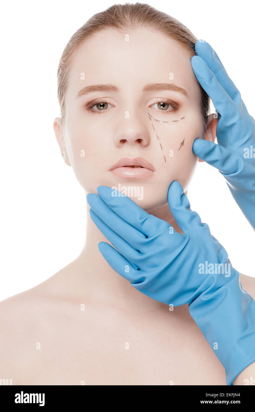 beautician-draw-correction-lines-on-woman-face-stock-photo-alamy