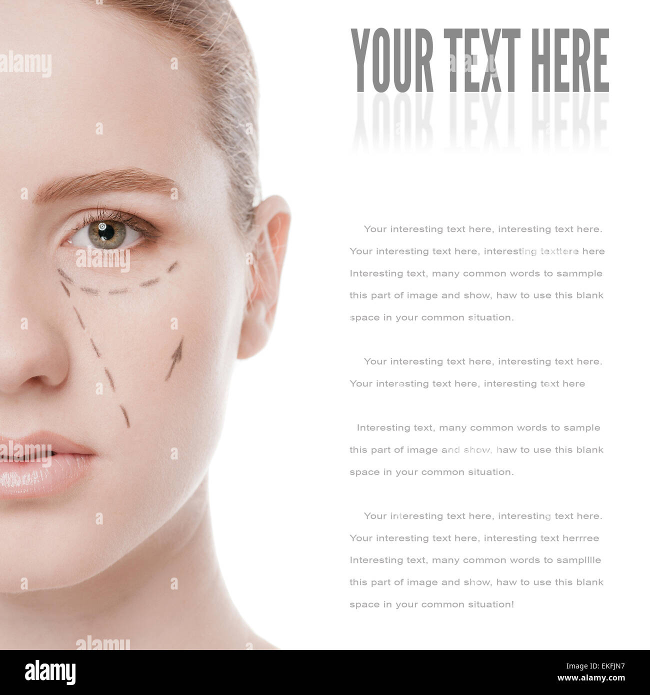 Beautician draw correction lines on woman face Stock Photo - Alamy