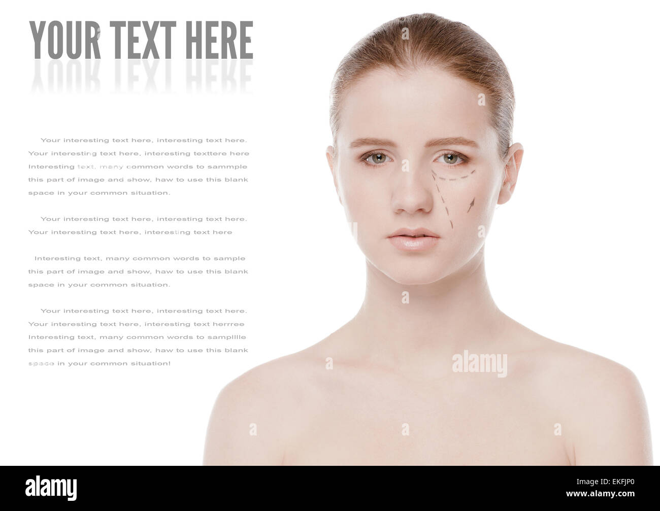 Beautician draw correction lines on woman face Stock Photo - Alamy