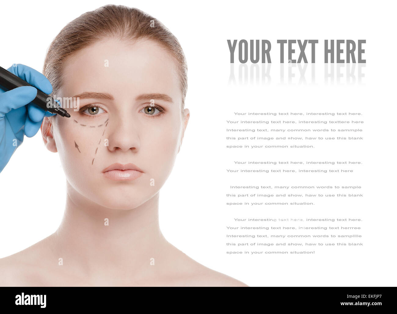 Beautician draw correction lines on woman face Stock Photo - Alamy