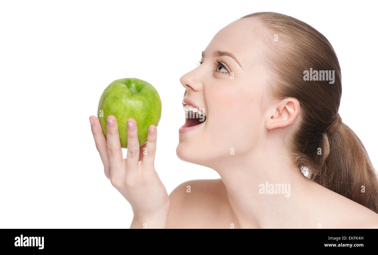 woman eat green apple Stock Photo - Alamy