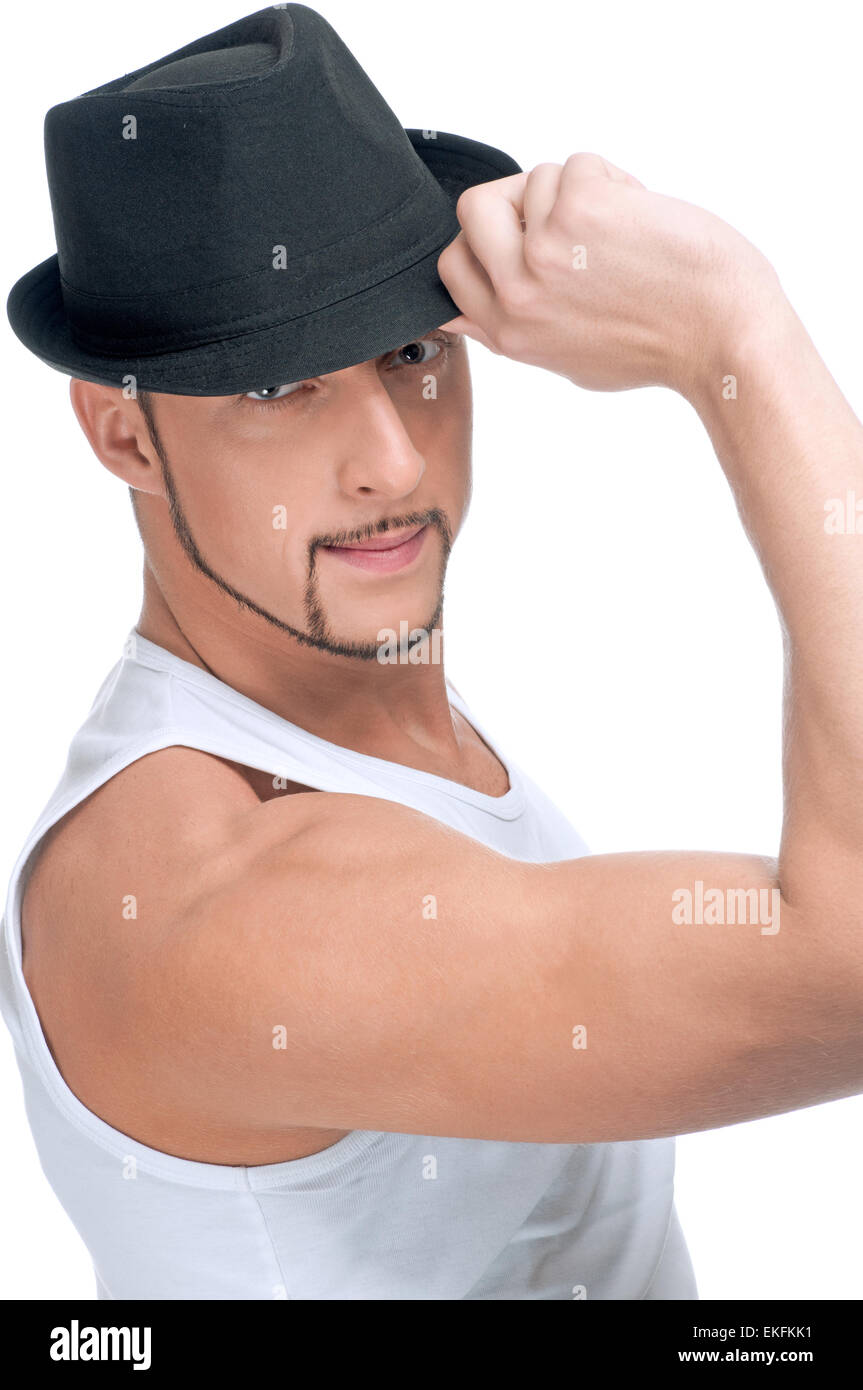 Young handsome man in black hat Stock Photo - Alamy