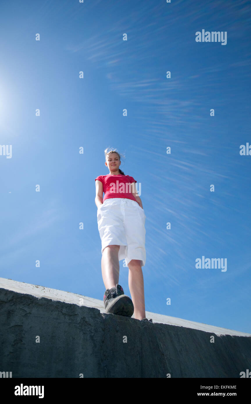Beautiful woman jump into sky Stock Photo - Alamy