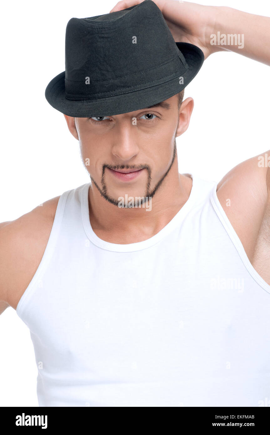 Young handsome man in black hat Stock Photo - Alamy