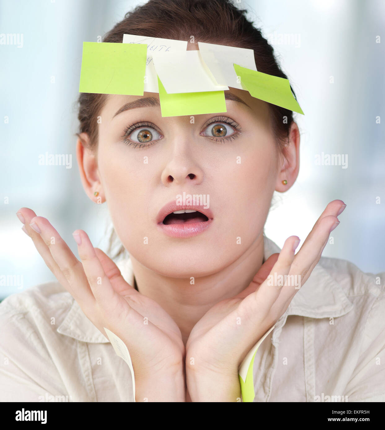 Business woman with stickers Stock Photo - Alamy