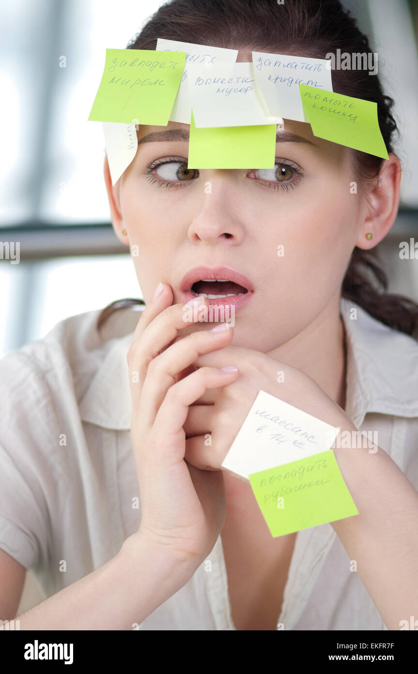 Business woman with stickers Stock Photo - Alamy