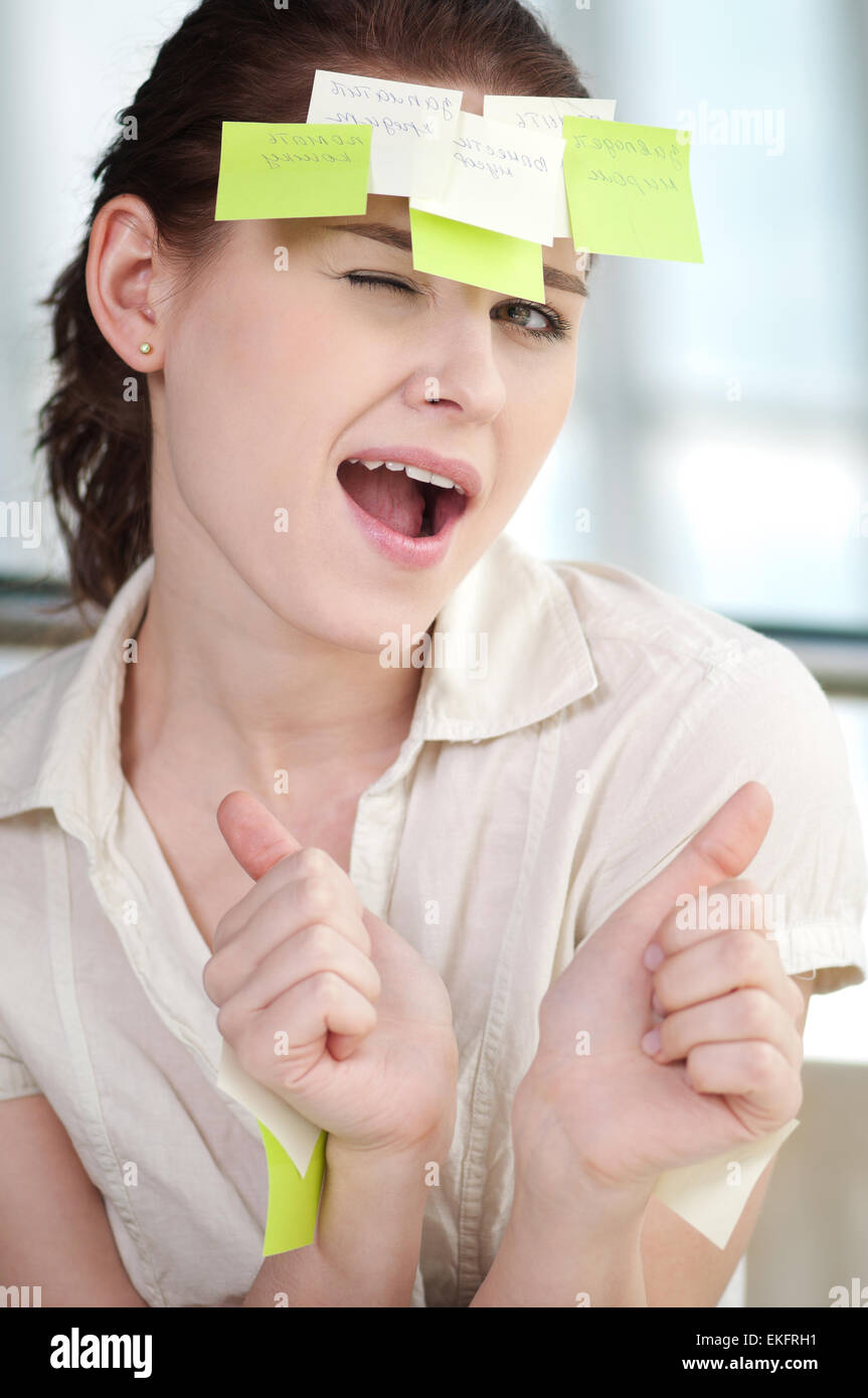 Business woman with stickers Stock Photo - Alamy