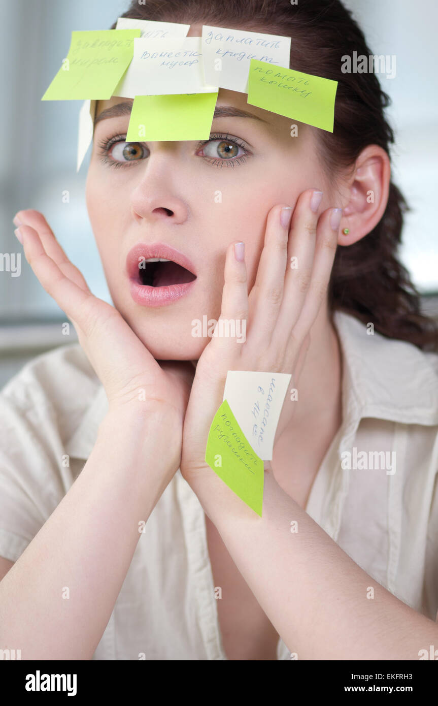 Business woman with stickers Stock Photo - Alamy