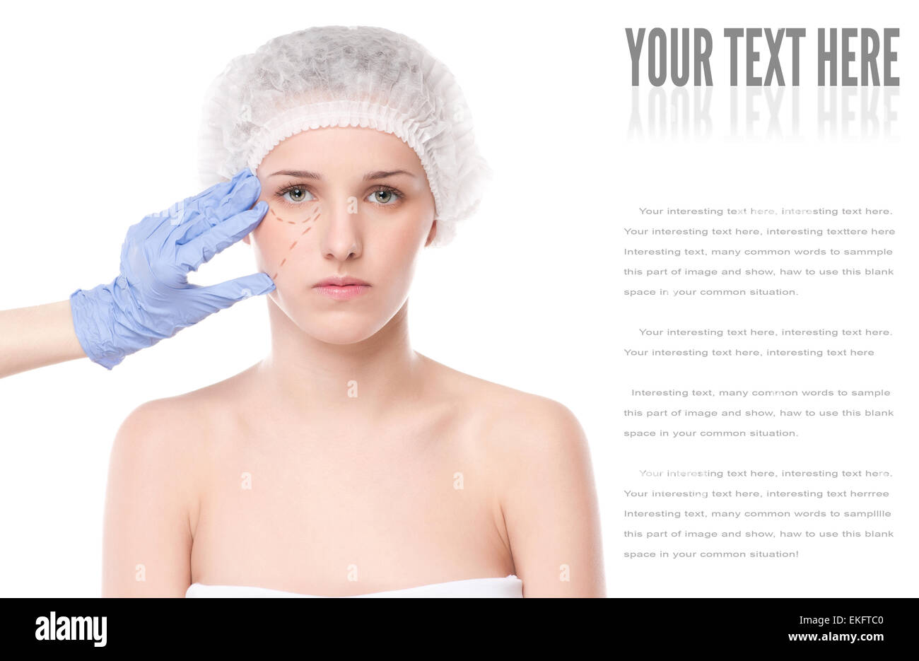 Beautician draw correction lines on woman face Stock Photo - Alamy