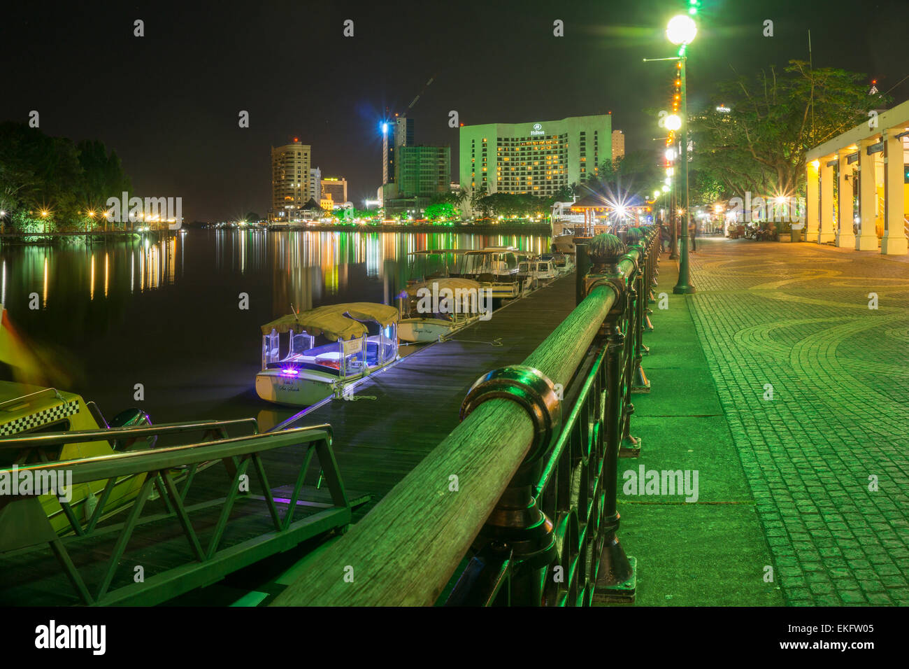 The Kuching Waterfront during night time Stock Photo - Alamy