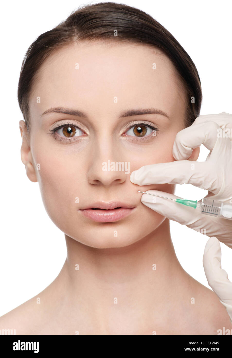 Cosmetic botox injection in the beauty face Stock Photo - Alamy