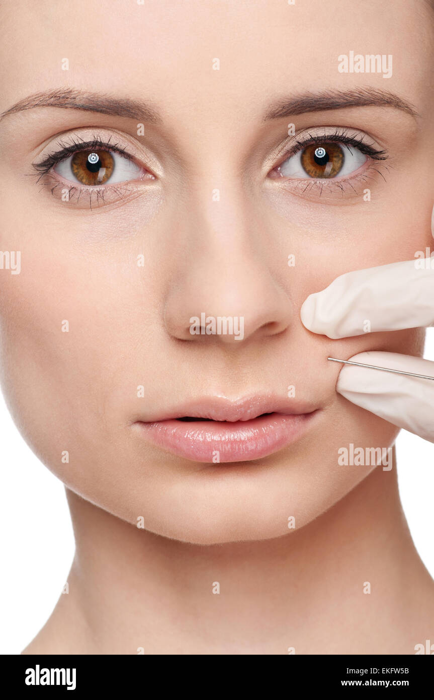 Cosmetic botox injection in the beauty face Stock Photo - Alamy