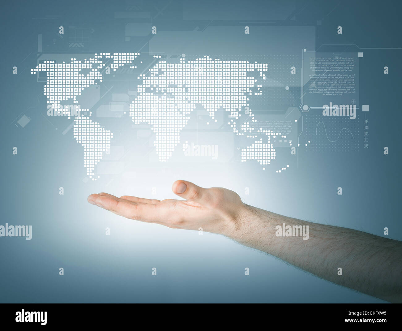 mans hand showing world map Stock Photo - Alamy