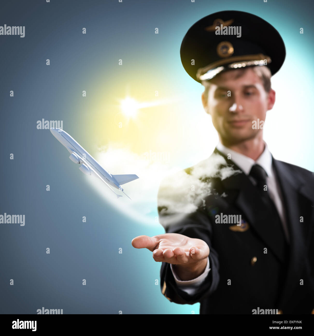 pilot in the form of extending a hand to airplane Stock Photo - Alamy