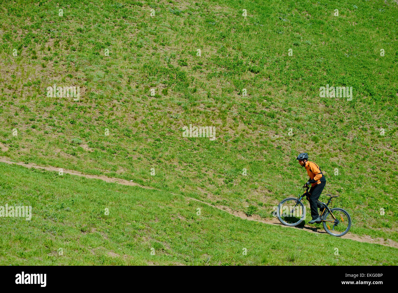 Cyclist Riding Up the Green Hill Stock Photo - Alamy