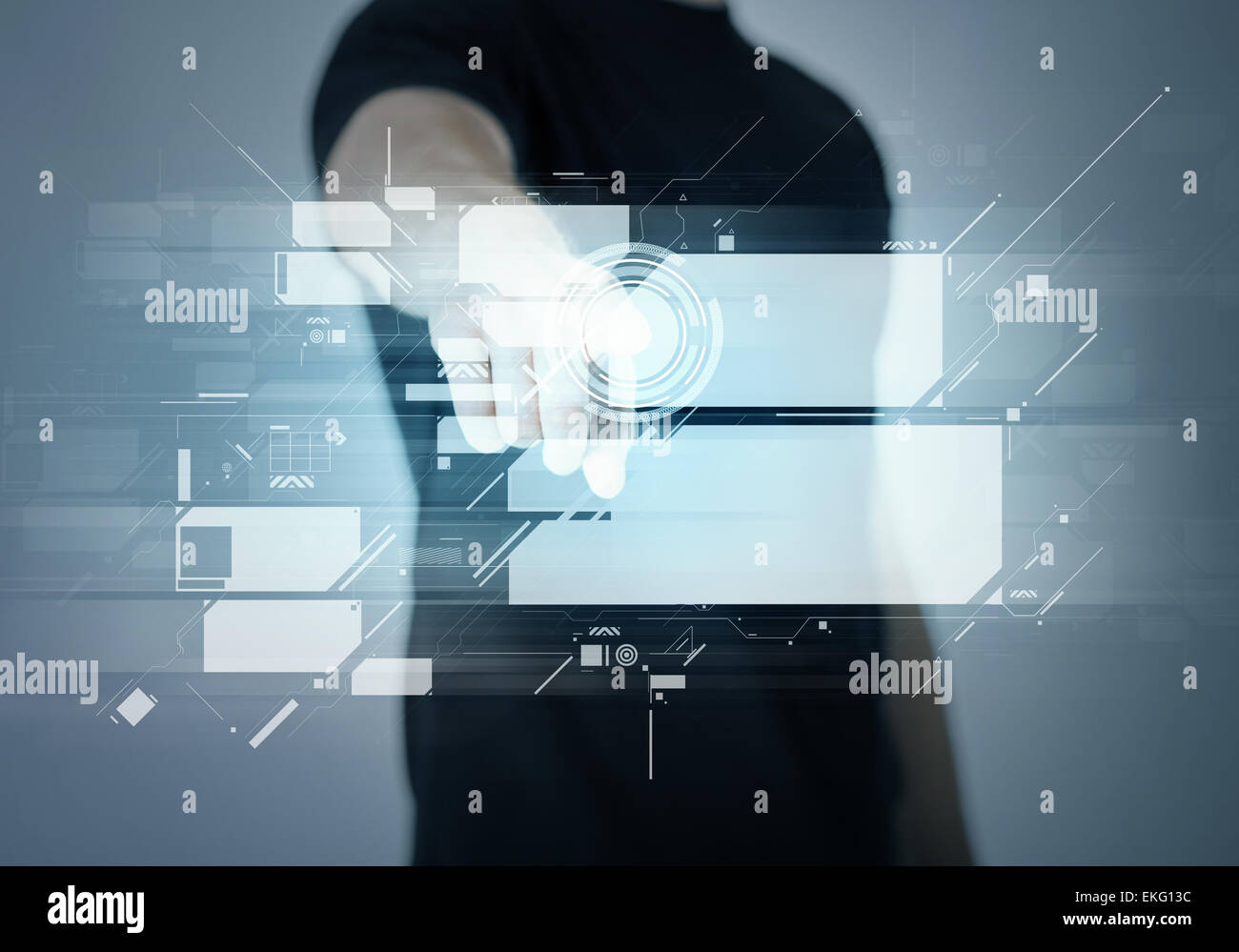 man pointing his finger at virtual screen Stock Photo - Alamy
