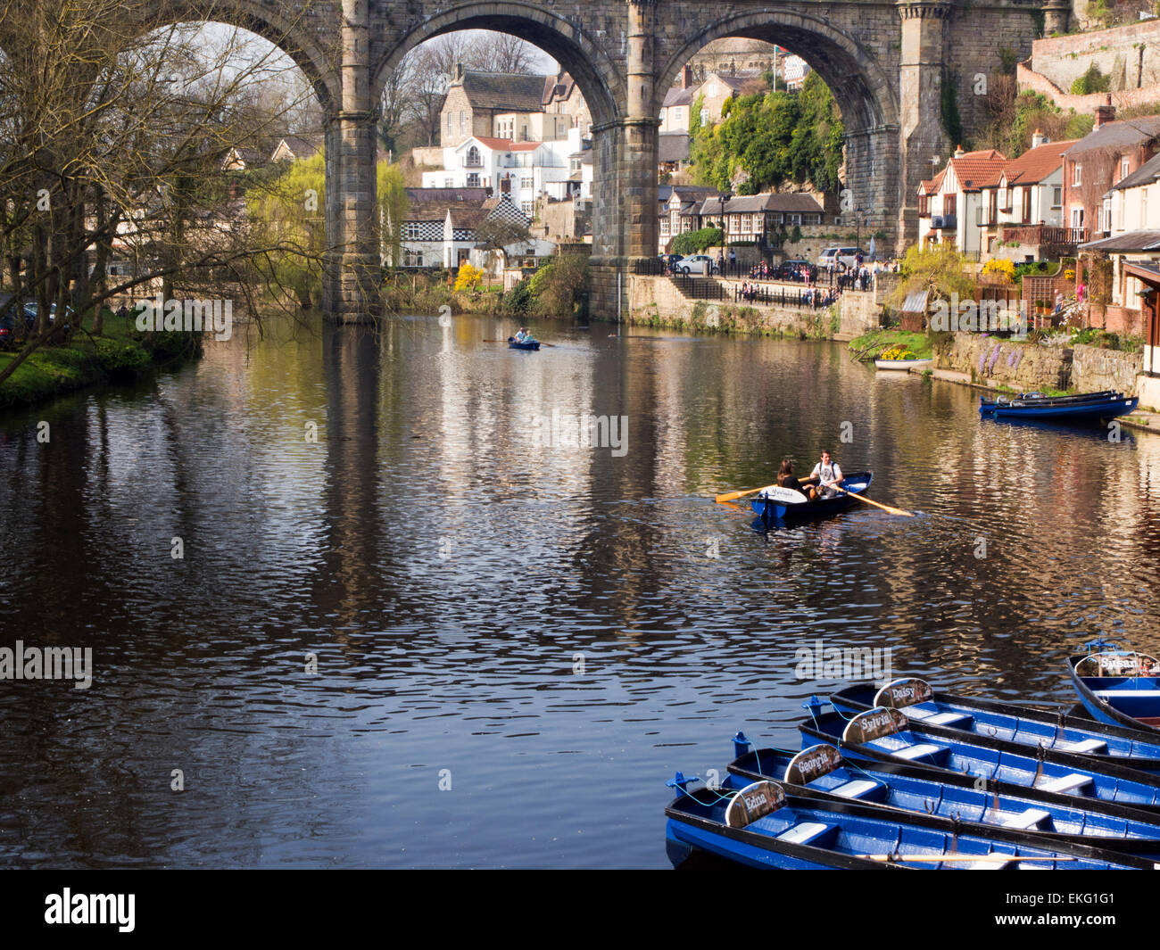 Rowing Boats on the River Nidd below the Viaduct Knaresborough North ...