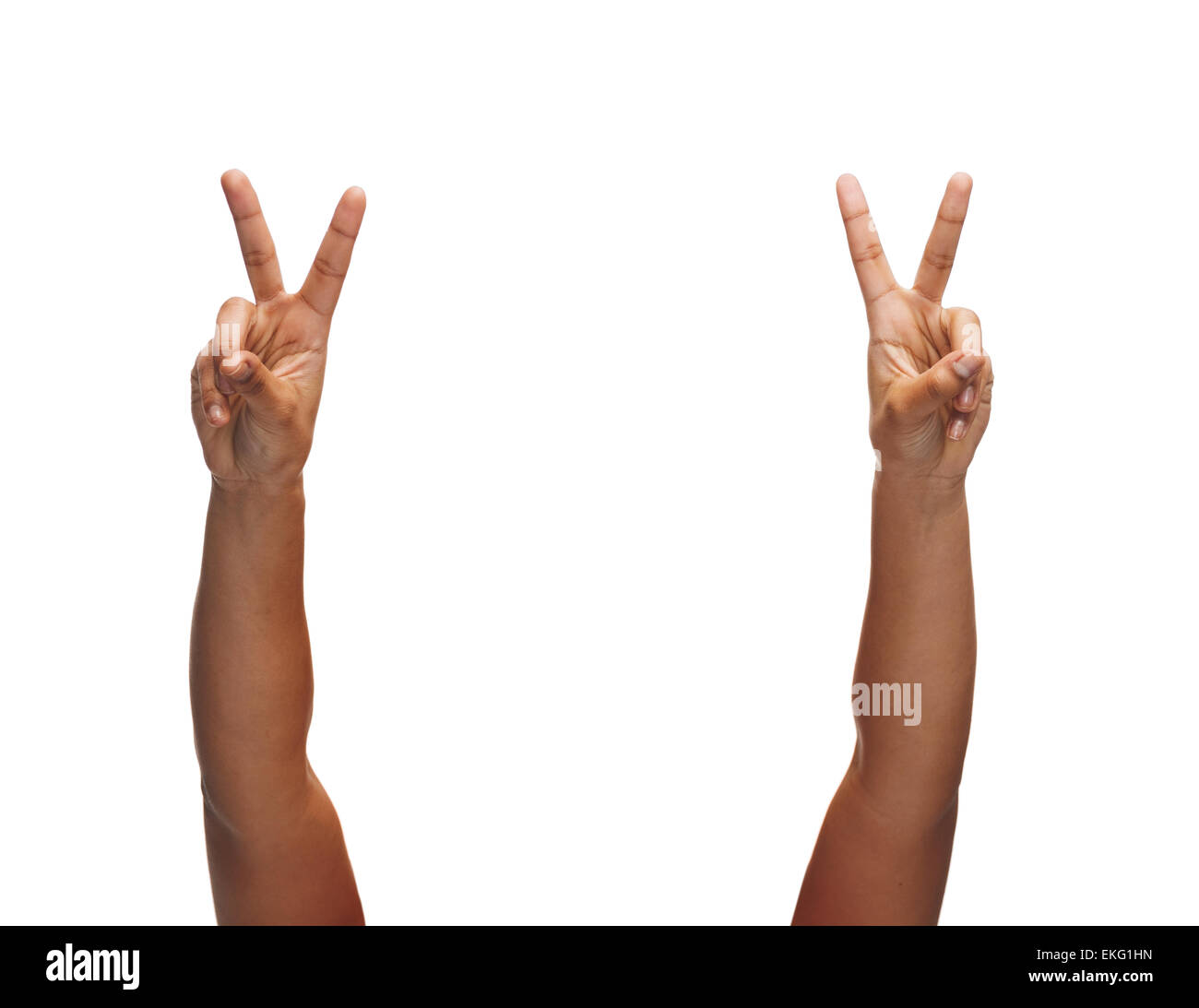 Woman v sign Cut Out Stock Images & Pictures - Alamy