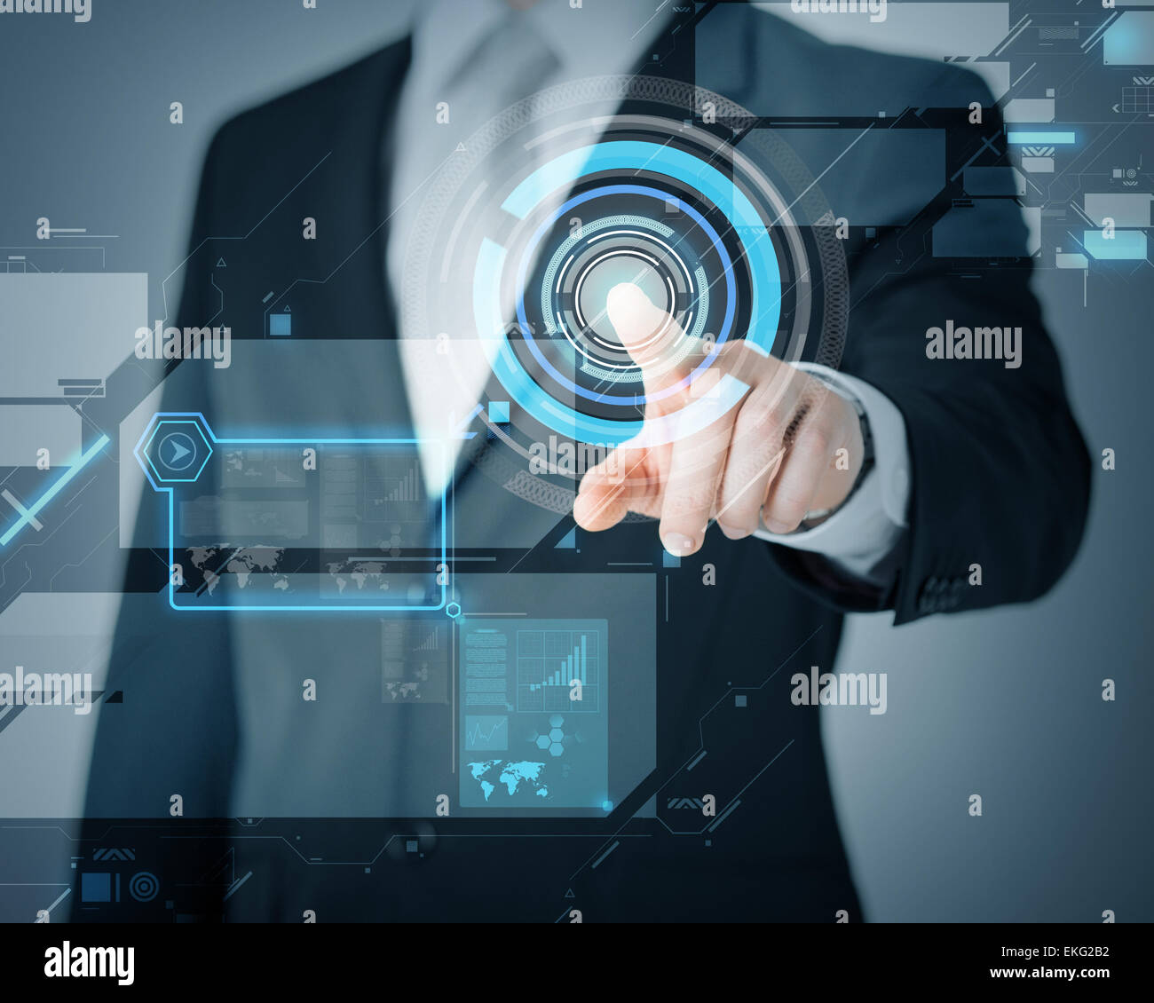 man hand pointing at virtual screen Stock Photo - Alamy