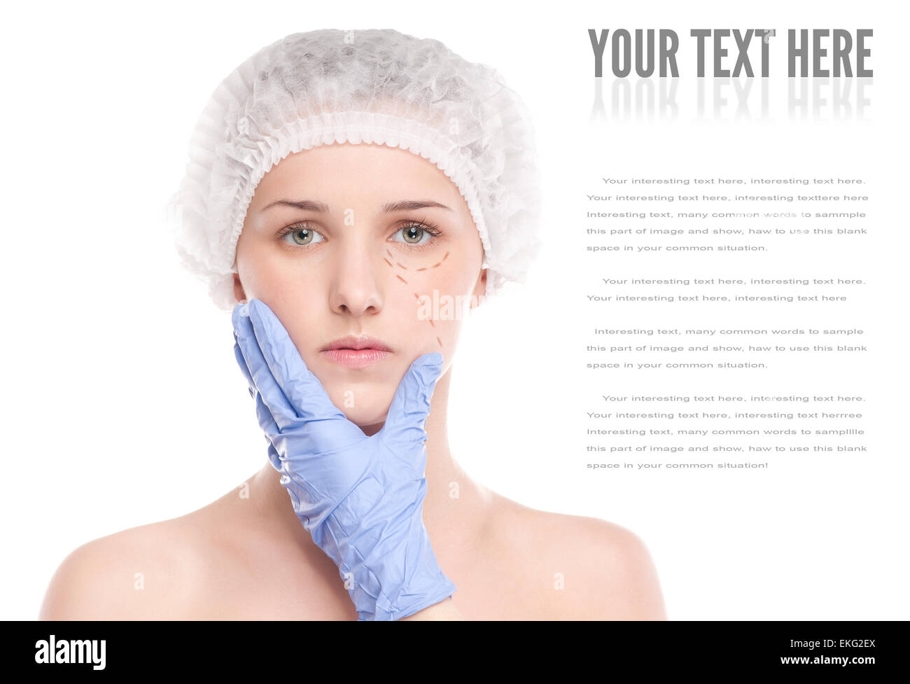 Beautician draw correction lines on woman face Stock Photo - Alamy