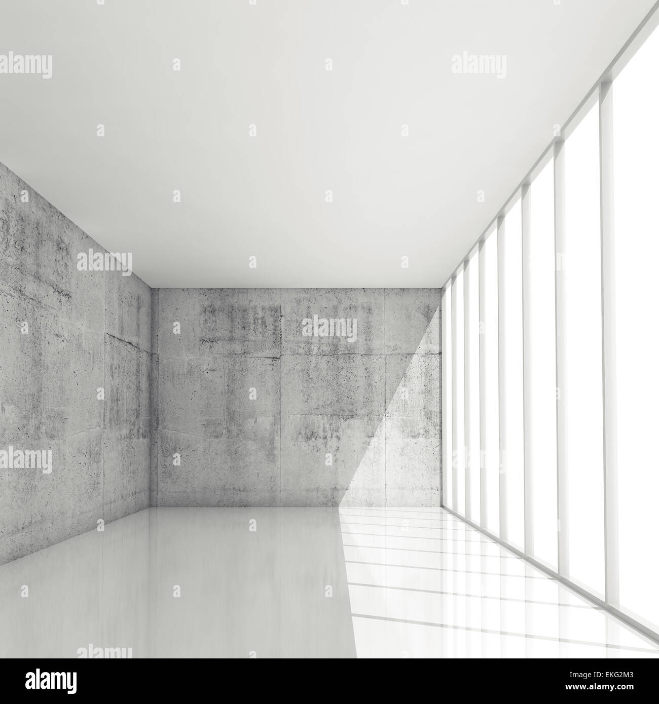 Abstract architecture background, empty white interior with windows, 3d ...