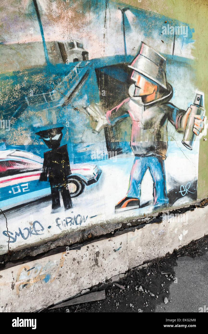Saint-Petersburg, Russia - April 6, 2015: Street art. Graffiti fragment ...