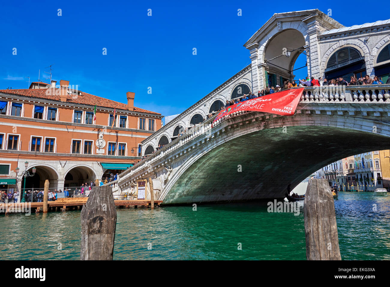 The Rialto Bridge is one of the four bridges spanning the Grand Canal ...