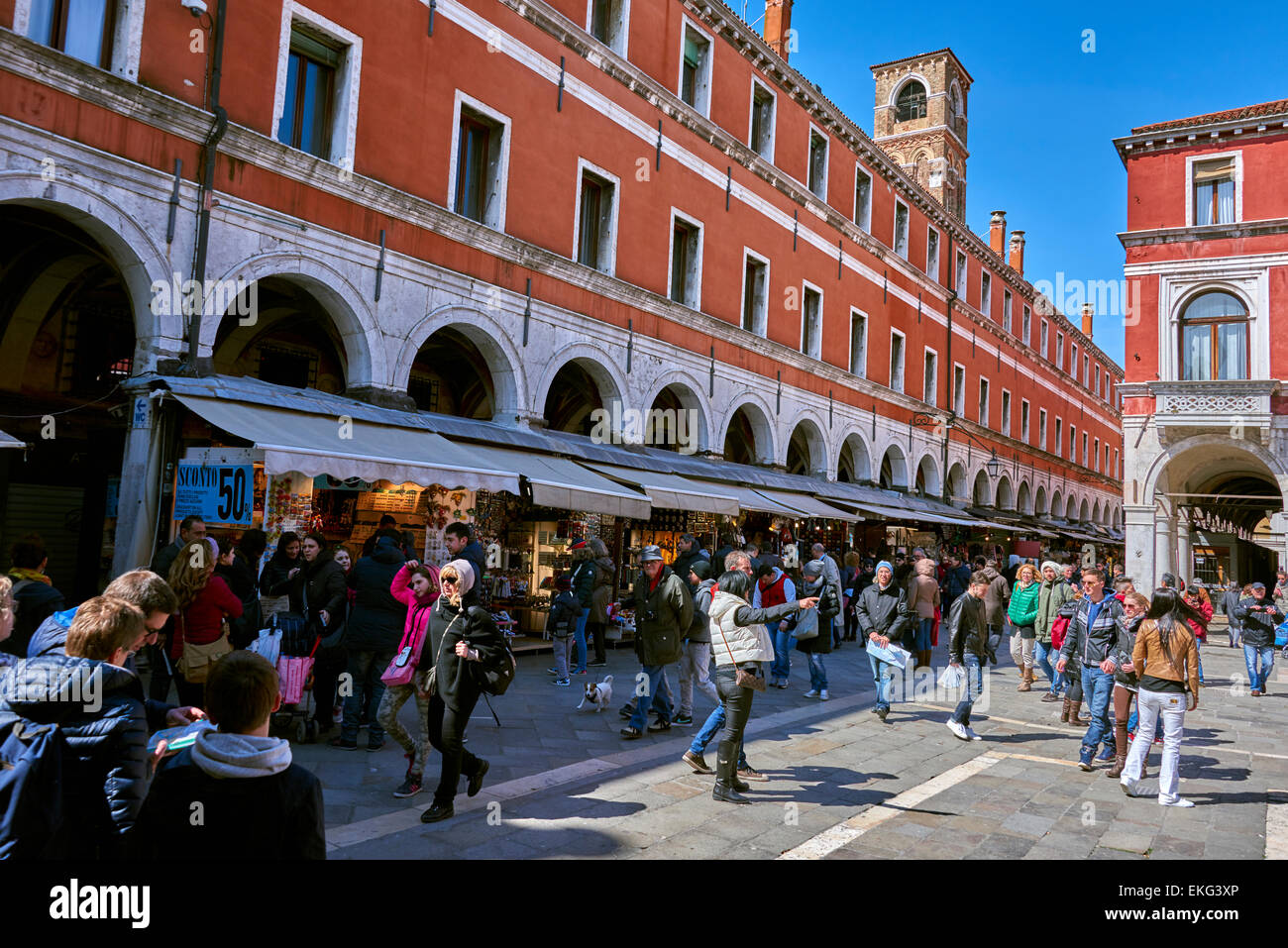 The Rialto Bridge is one of the four bridges spanning the Grand Canal ...