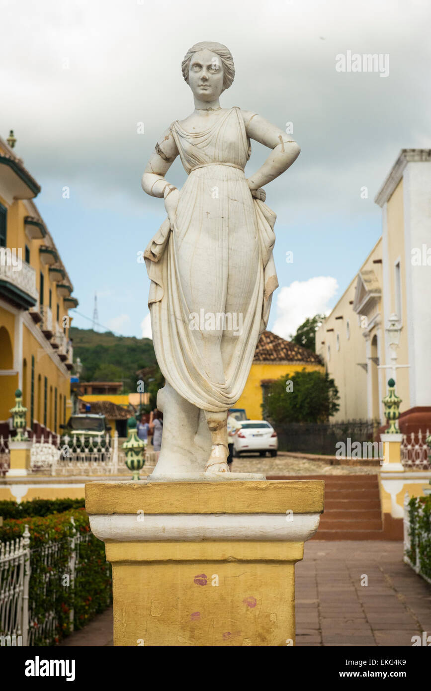 Cuba Trinidad Plaza Mayor marble statue sculpture of young girl woman ...