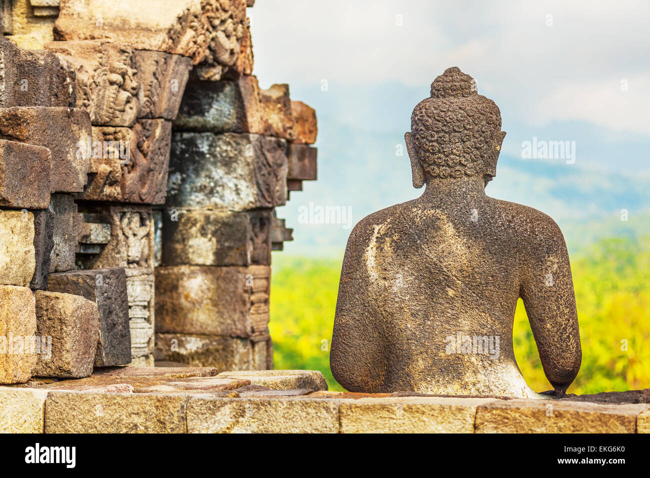 Buddha statue. Mountain on background. Borobudur. Java. Indonesia Stock ...