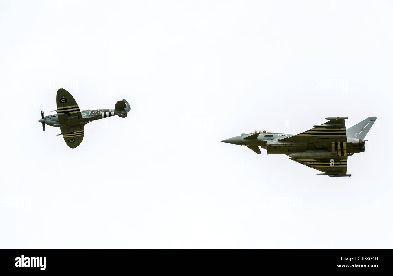 RAF Typhoon and RAF BBMF Spitfire at RIAT 2014 Stock Photo - Alamy